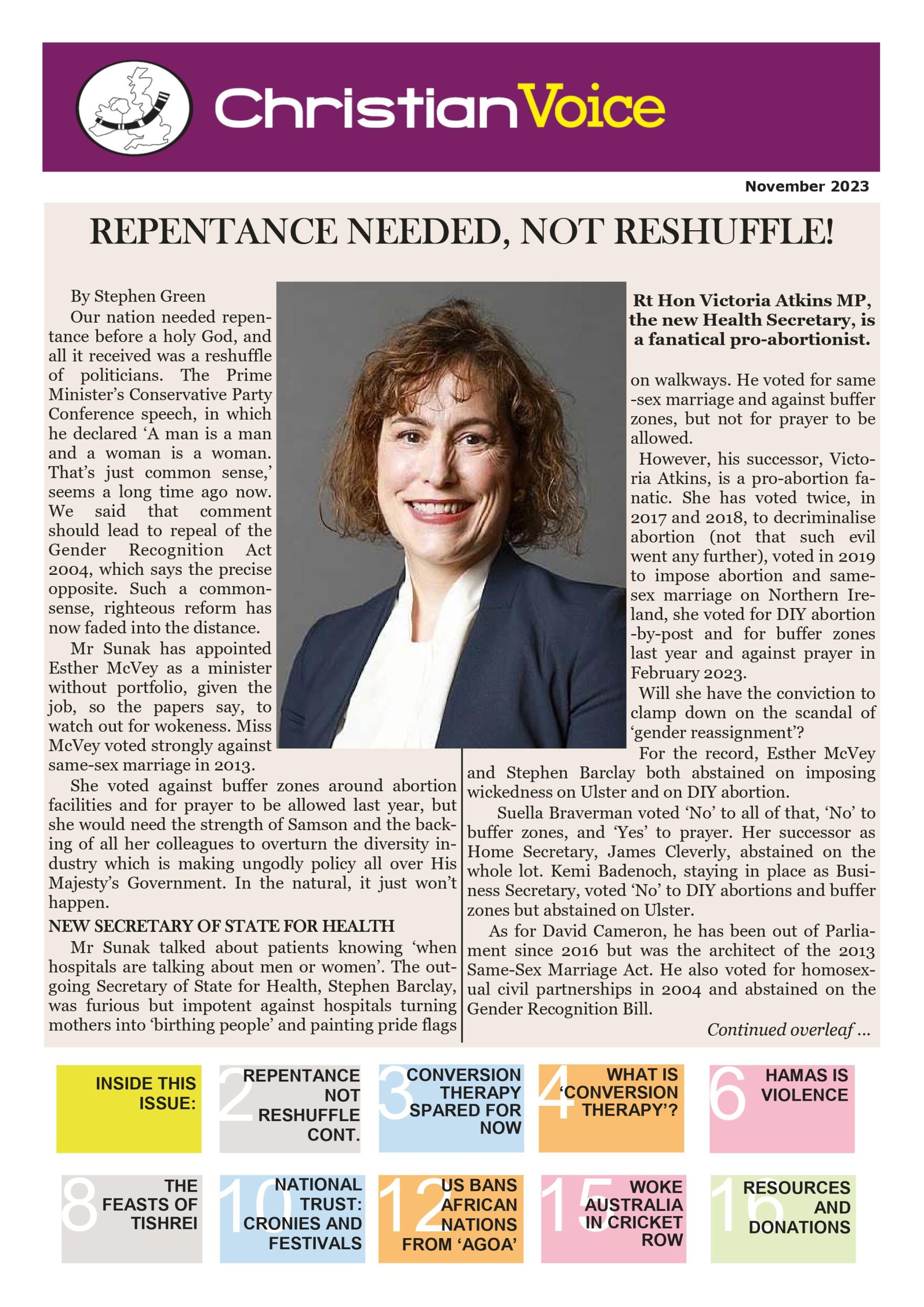 Receive a free newsletter | Christian Voice UK